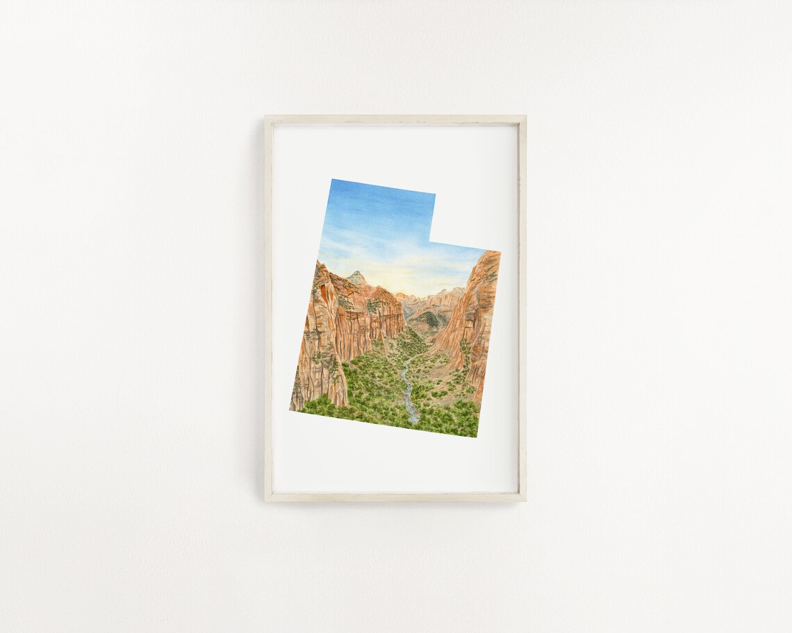 Utah Watercolor Painting Utah State Art Utah Map Print Utah - Etsy