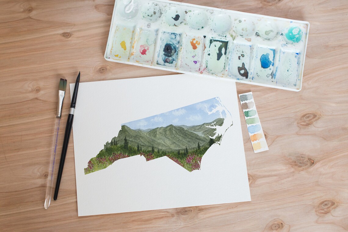 North Carolina Watercolor Print North Carolina State Art - Etsy