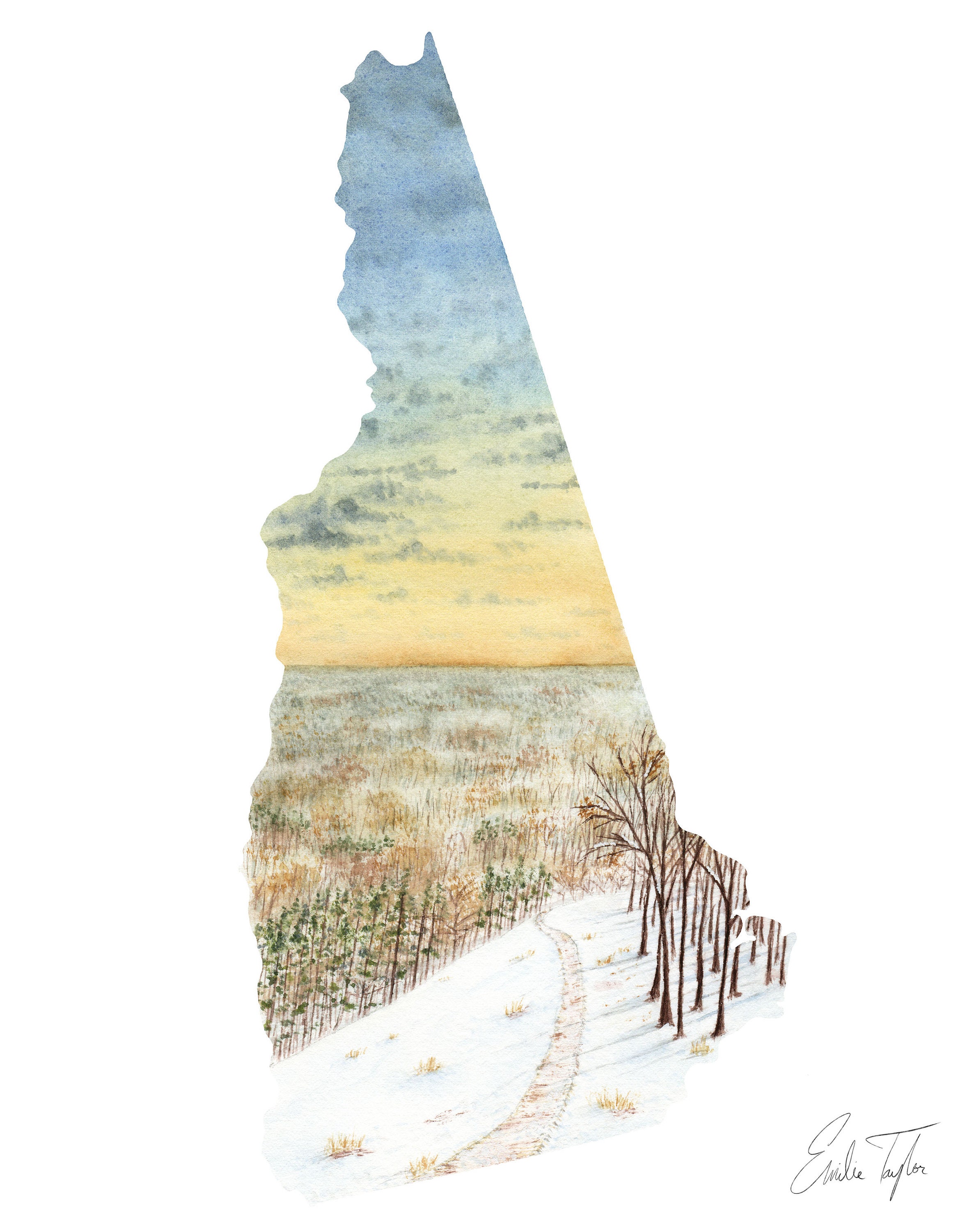 New Hampshire Winter Watercolor Art Print, Stratham Hill Park - Etsy