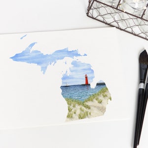 Michigan Watercolor Print, Michigan State Art, Home State Art, Unique ...