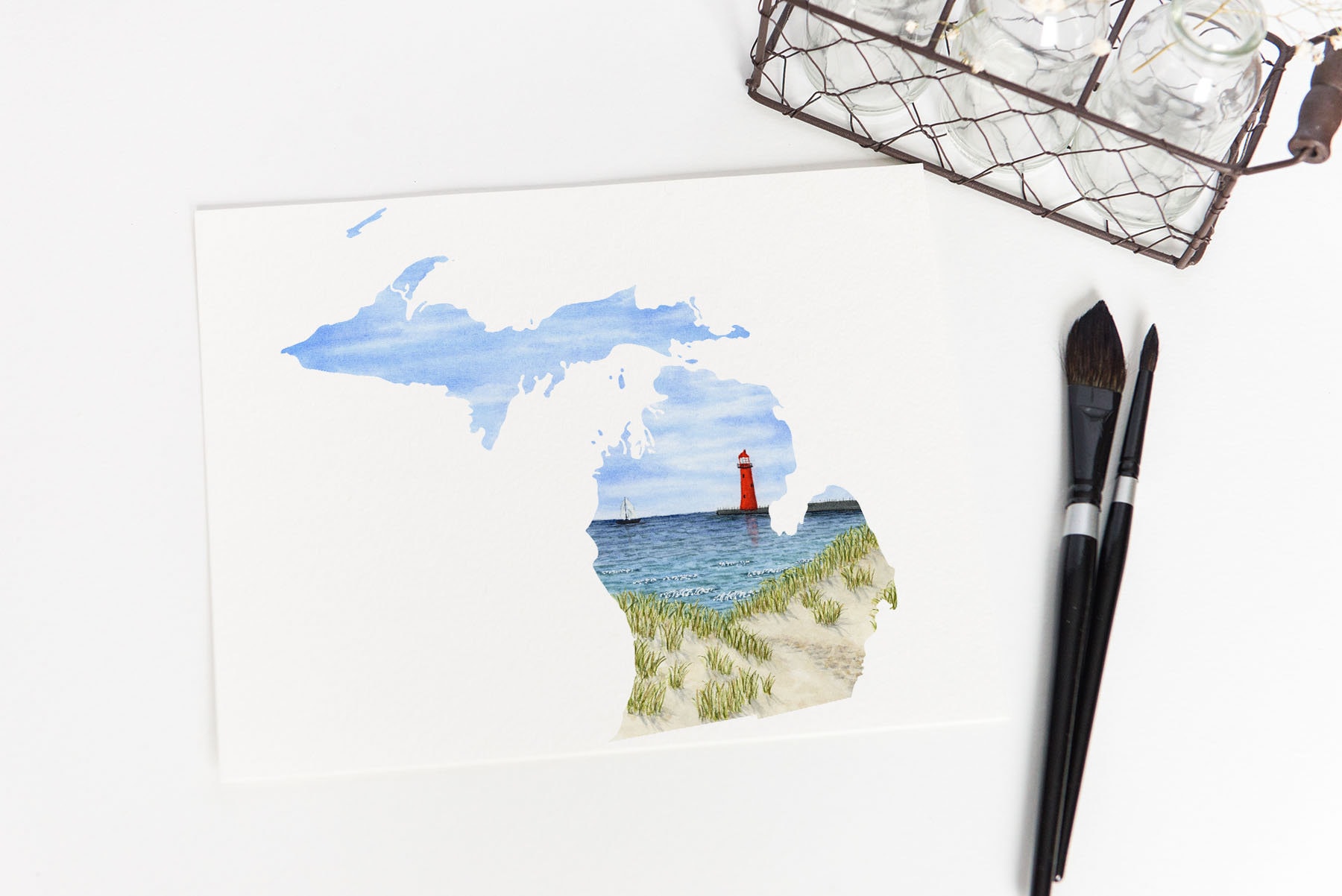 Michigan Watercolor Print Michigan State Art Home State Art - Etsy Polska