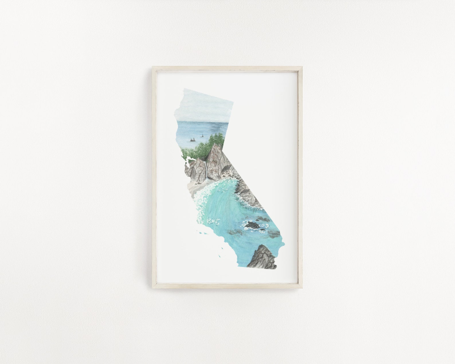 California Watercolor Print California State Home State Wall | Etsy