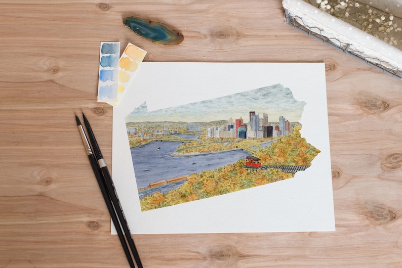 Pennsylvania Watercolor Painting Pennsylvania State Art - Etsy