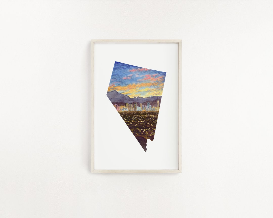Nevada Watercolor Painting, Las Vegas NV, Nevada State Art, Vegas Strip ...