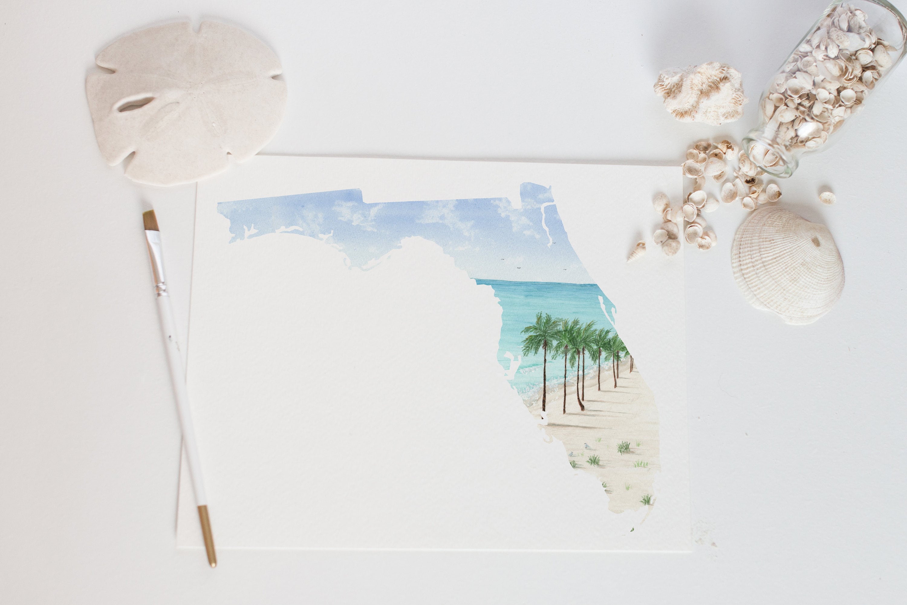 Florida Watercolor Painting Florida State Art Florida Map | Etsy