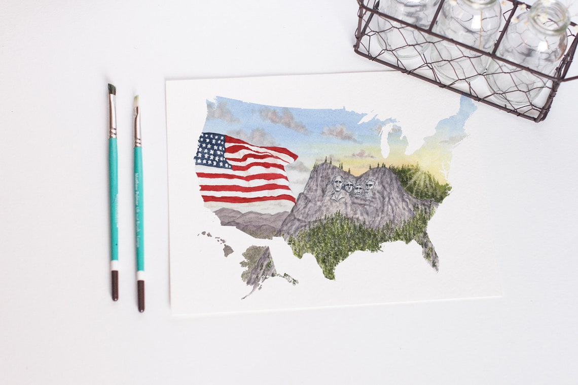 USA Watercolor Print, United States Painting, Usa Map, US Traveler Gift ...