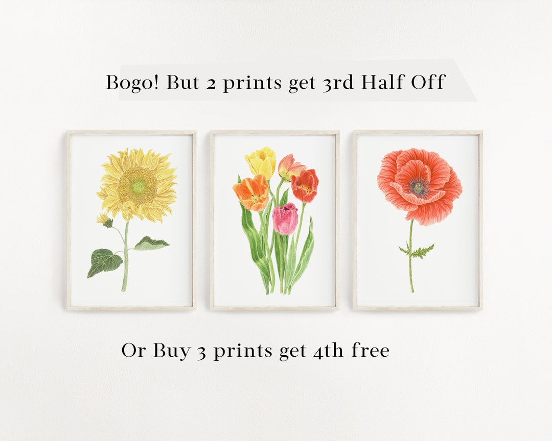 Watercolor Flower Art Print Set, Floral Wall Decor - Etsy