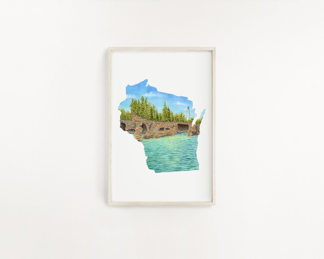 Wisconsin Watercolor Print, Apostle Island Print, Wisconsin State, Home ...