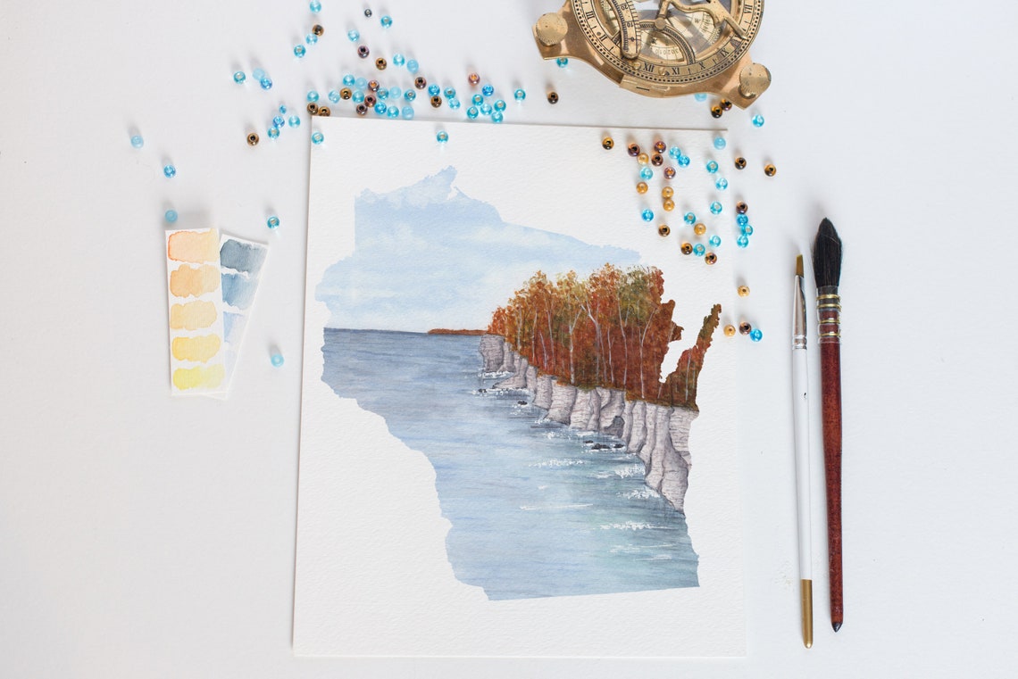 Wisconsin Watercolor Print, Wisconsin State, Home State Art, Long ...