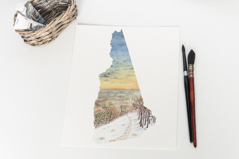 New Hampshire Winter Watercolor Art Print, Stratham Hill Park - Etsy