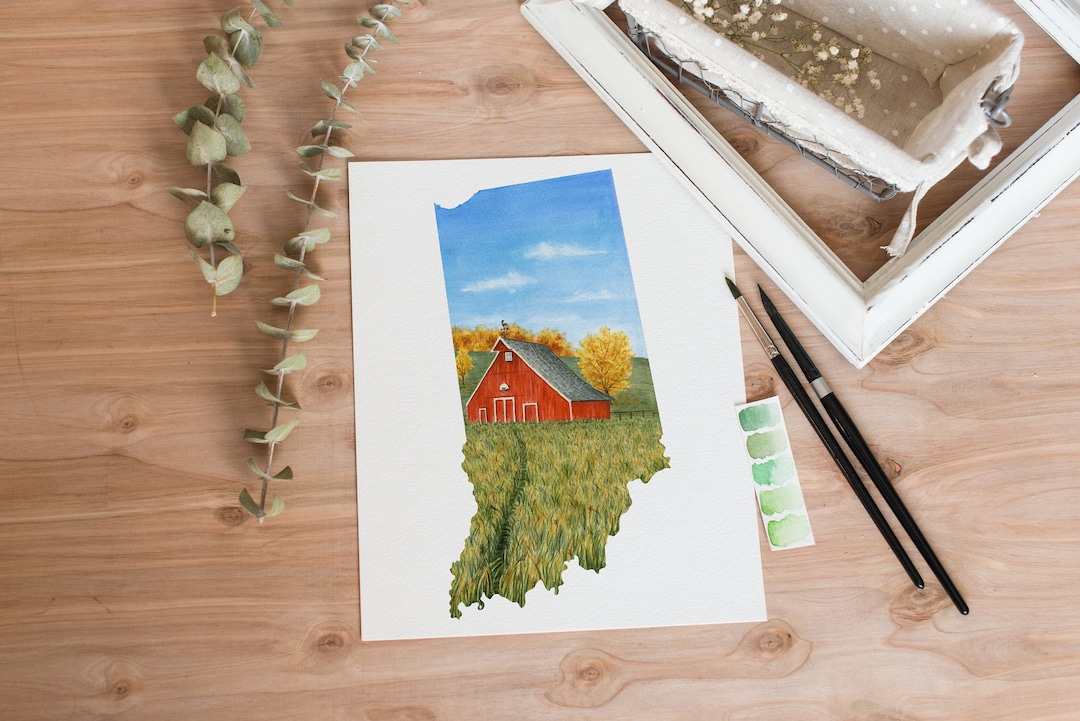 Indiana Watercolor Print, Indiana Barns, Farmlands in Indiana, Indiana ...