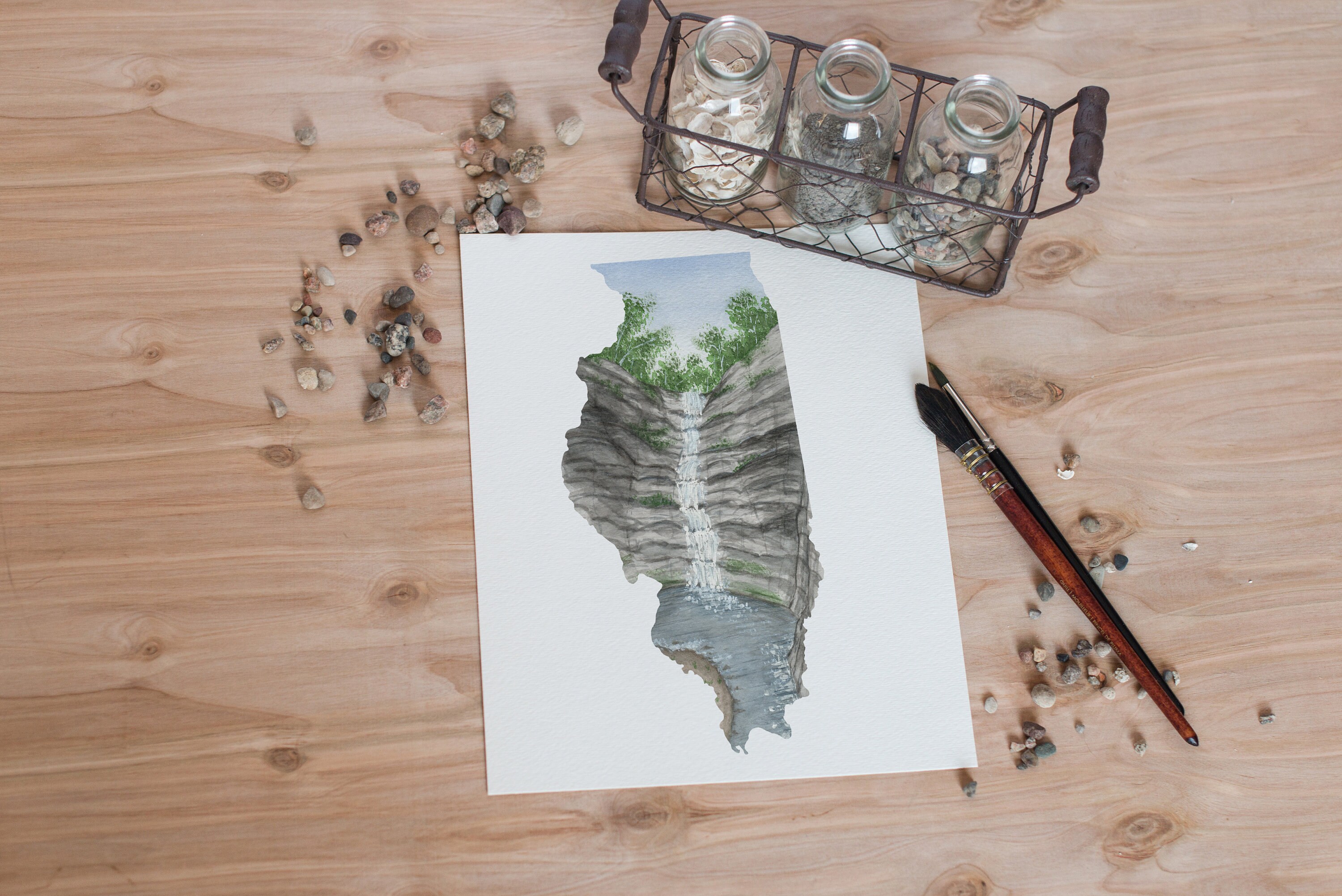 Illinois Watercolor Painting, Illinois State Art, Illinois Map Print ...