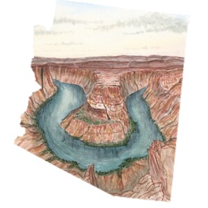 Arizona Watercolor Painting Arizona State Art Home State | Etsy