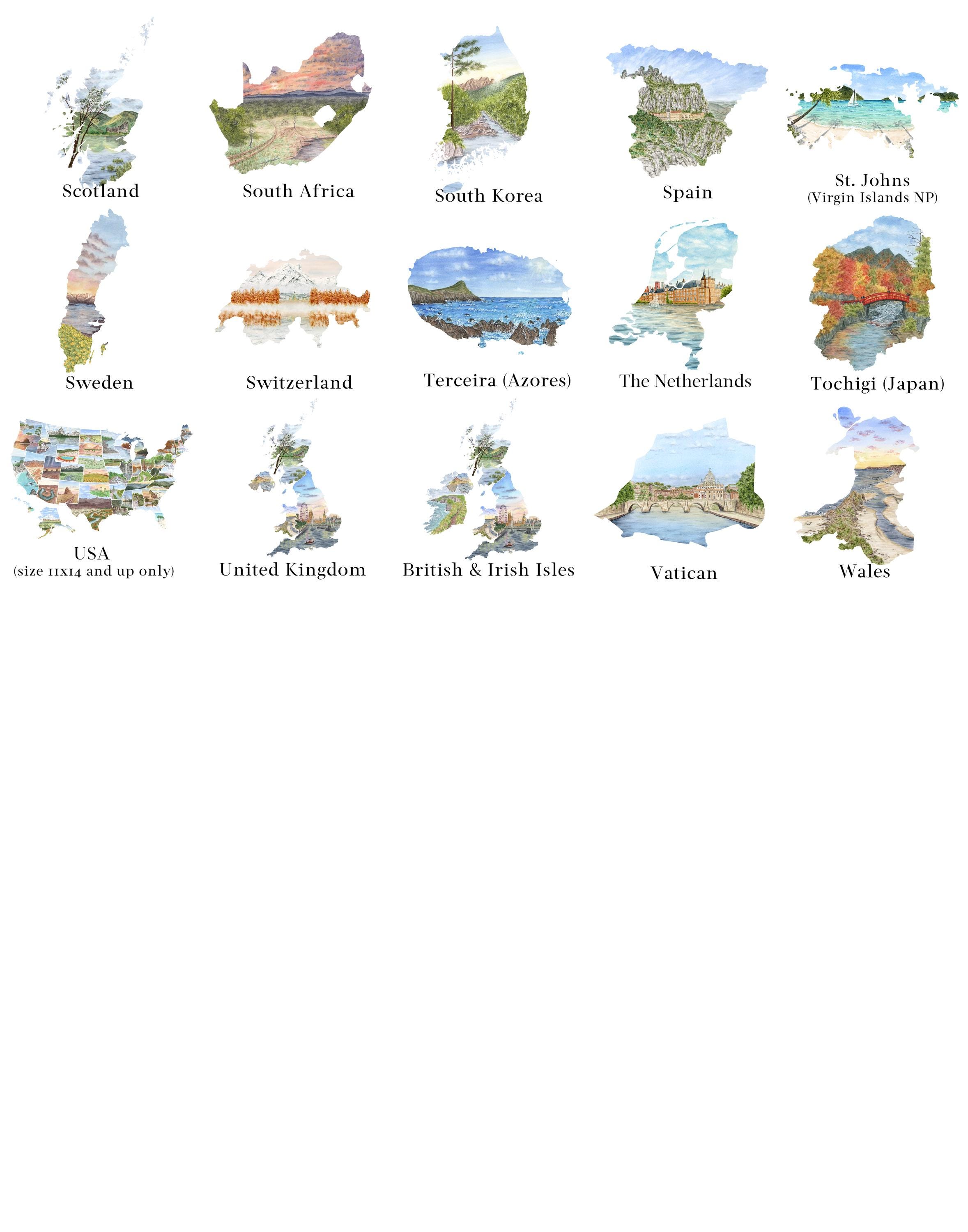 Custom Watercolor State Print, Custom State Art, Custom Country Art ...