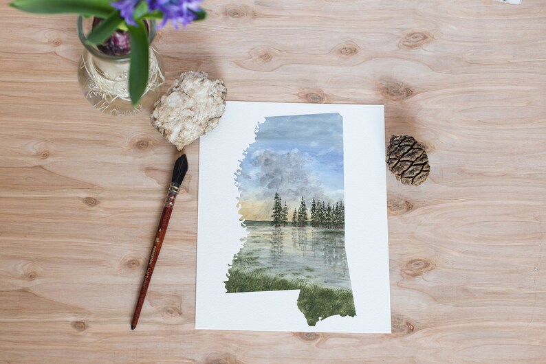 Mississippi Watercolor Painting Mississippi State Art Home - Etsy