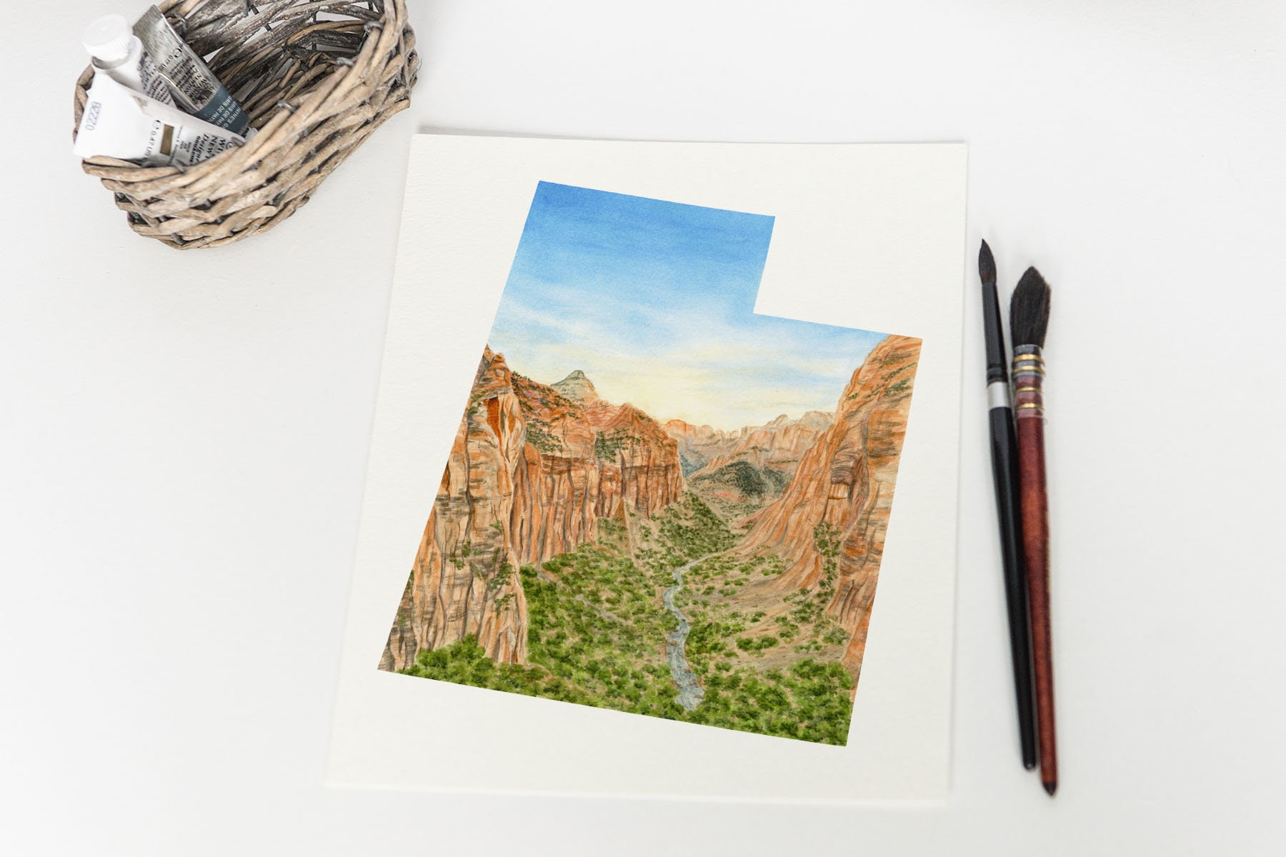 Utah Watercolor Painting Utah State Art Utah Map Print Utah - Etsy