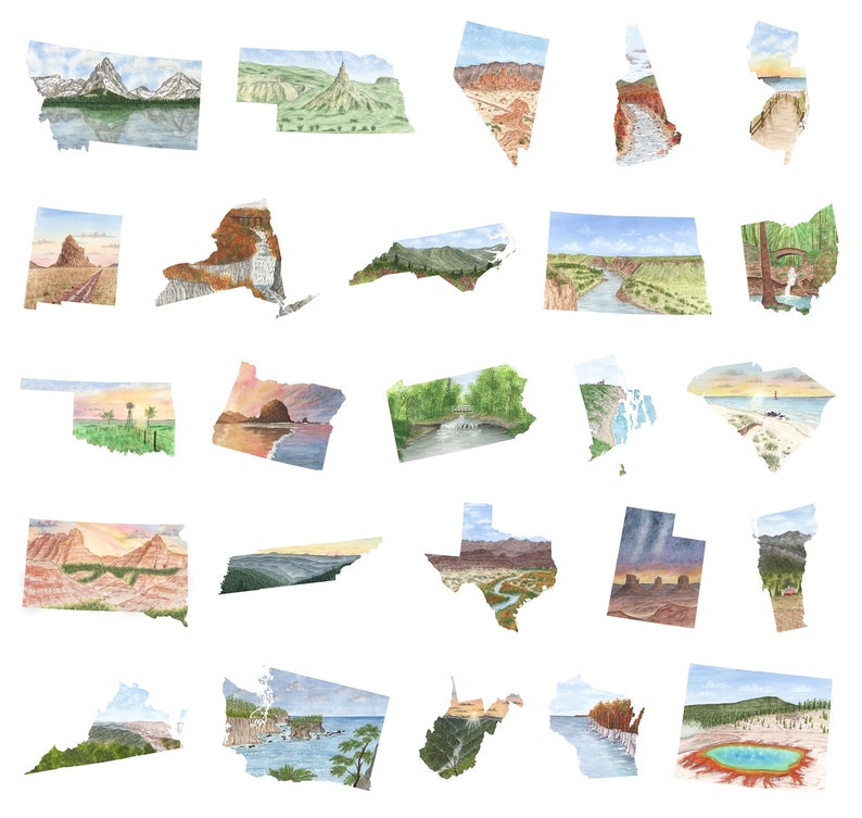 Watercolor State Bundle Packs US State Paintings State - Etsy