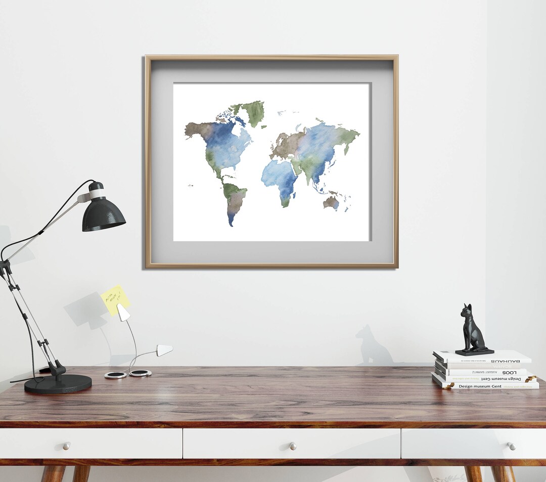 Neutral World Map Watercolor Painting, Watercolor Map, World Map ...