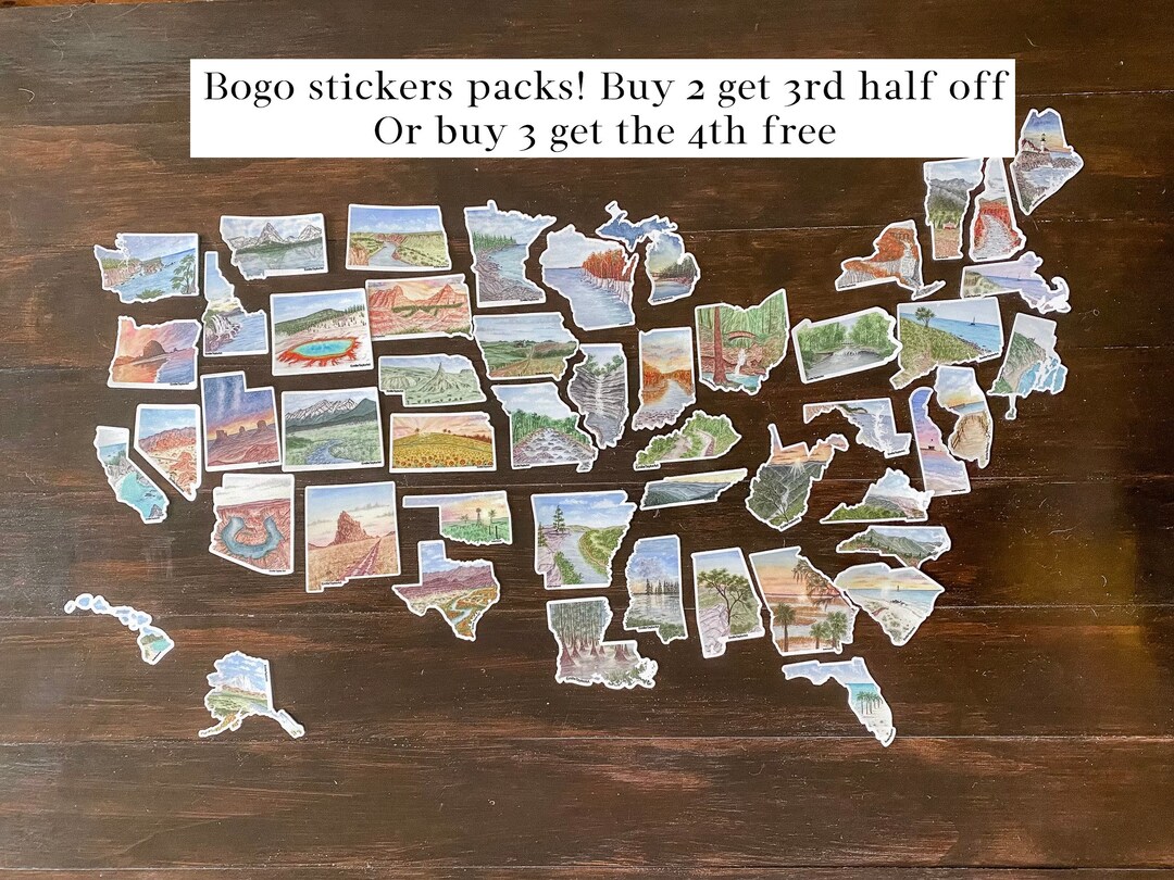 State Sticker Bundle Pack, Watercolor US Sticker, Mini Car Decal ...