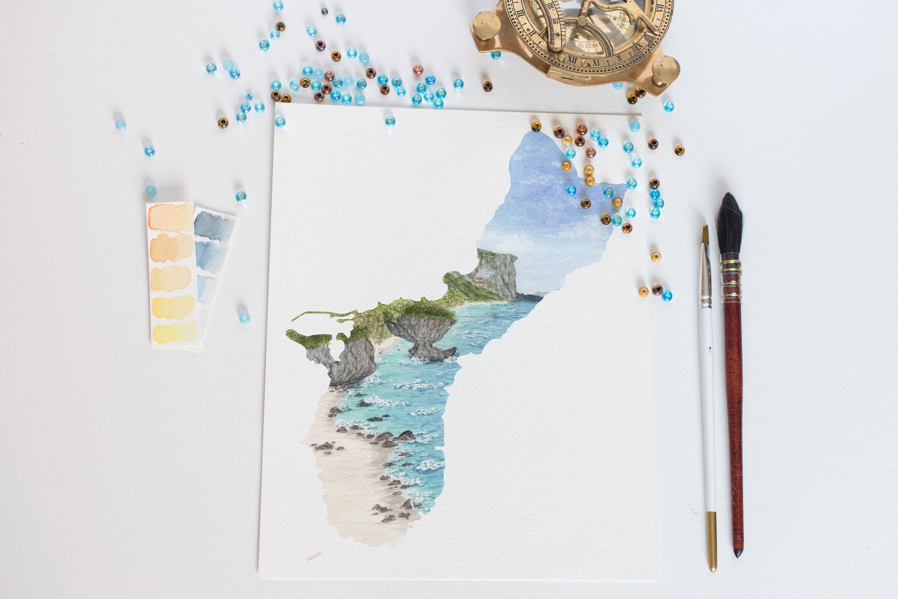 Guam Watercolor Print Guam Painting Guam Map Art Country of - Etsy