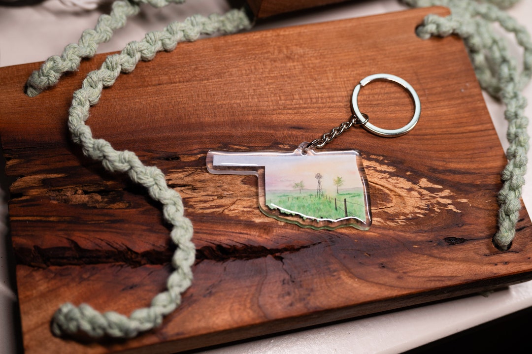 Oklahoma Keychain, Farmlands of OK Keychain, Oklahoma Artwork, State ...
