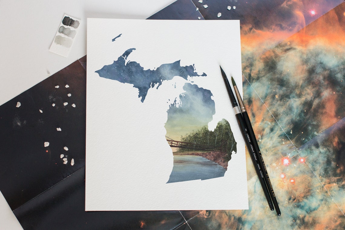 Michigan Watercolor Print Michigan State Art Home State Art | Etsy