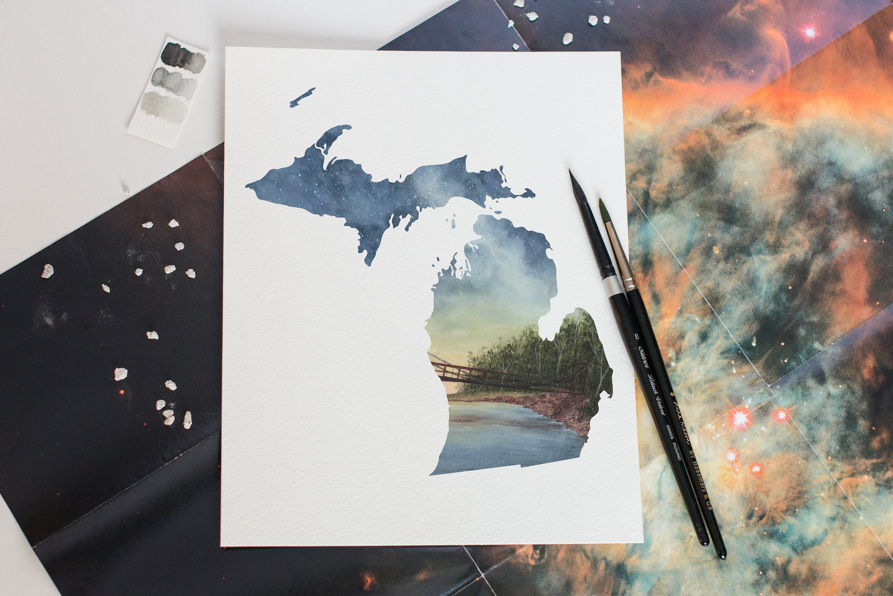 Michigan Watercolor Print Michigan State Art Home State Art - Etsy