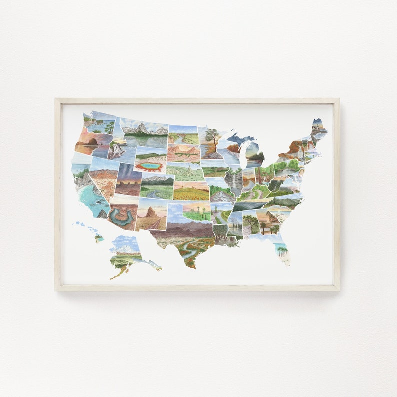 USA Watercolor Map United States Map Painting 50 States Map - Etsy