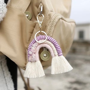 Macrame Rainbow Keyring, Crystal Keyring, Macrame Crystal Keychain ...