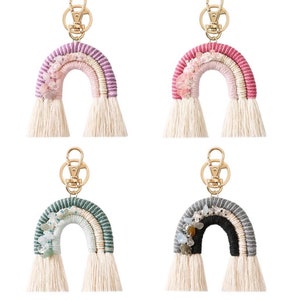 Macrame Rainbow Keyring, Crystal Keyring, Macrame Crystal Keychain ...