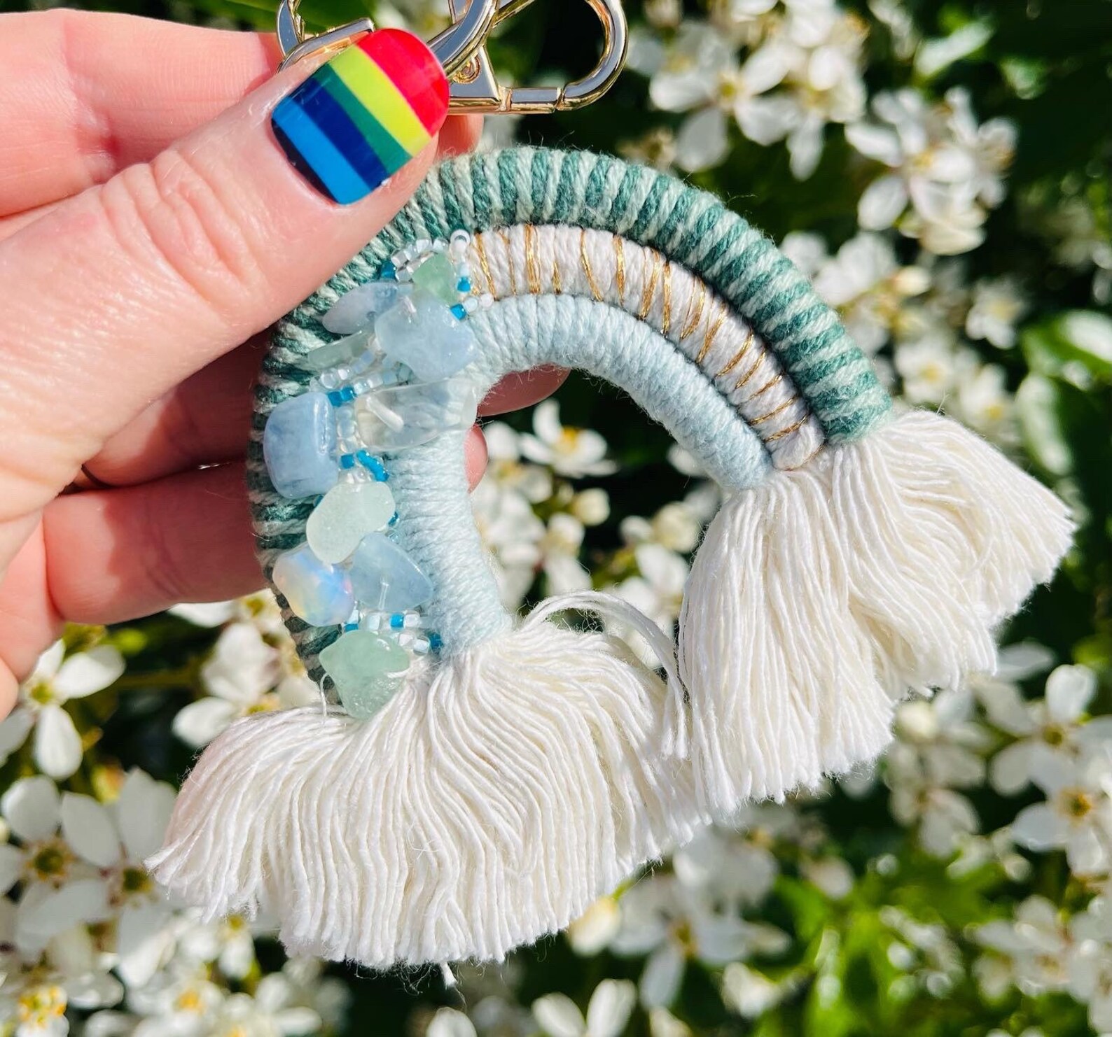 Macrame Rainbow Keyring, Crystal Keyring, Macrame Crystal Keychain ...