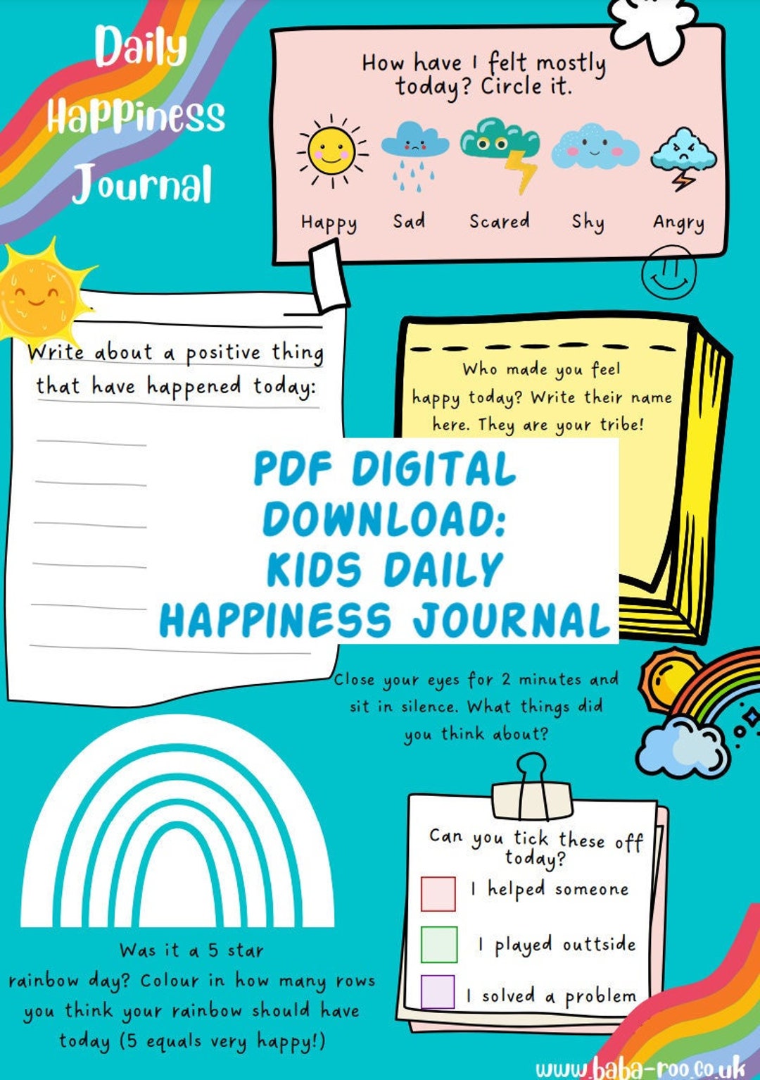 Kids Happiness Journal, Kids Daily Journal Printable, Journal for Kids ...
