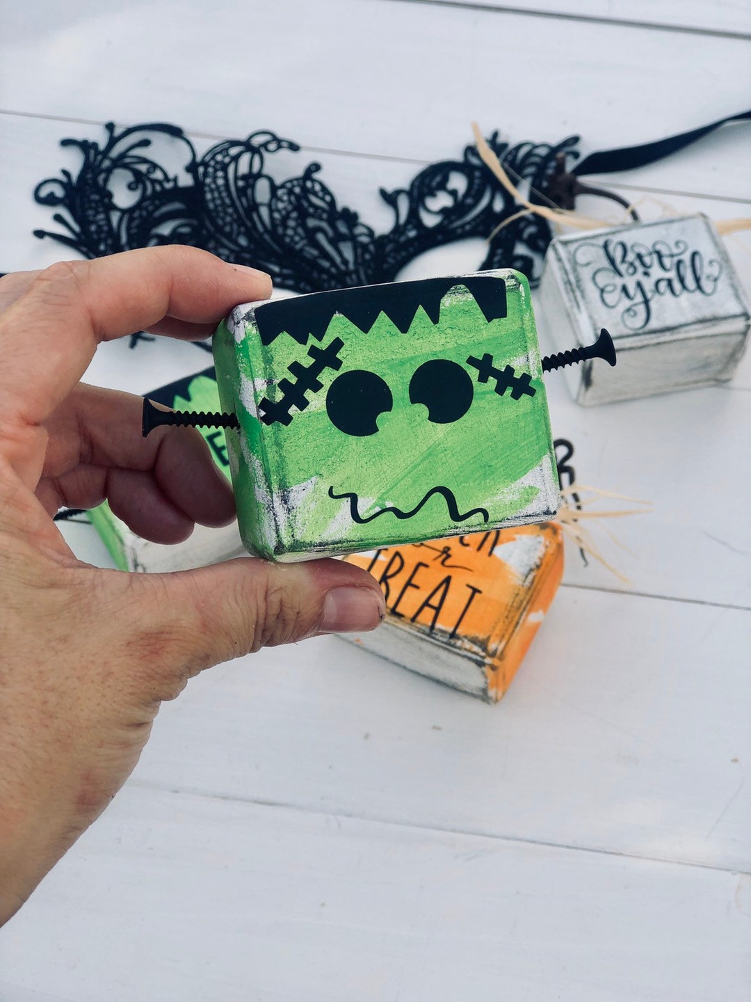 Frankenstein Place Setting Block: Personalized Halloween Table Decor - Etsy