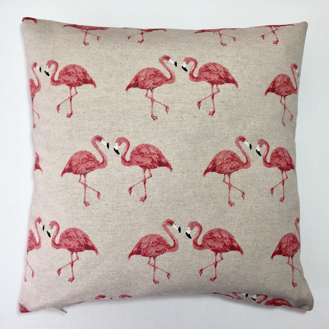 Pink Flamingo Print Linen Style Cushion Cover Vintage Design Home Decor ...