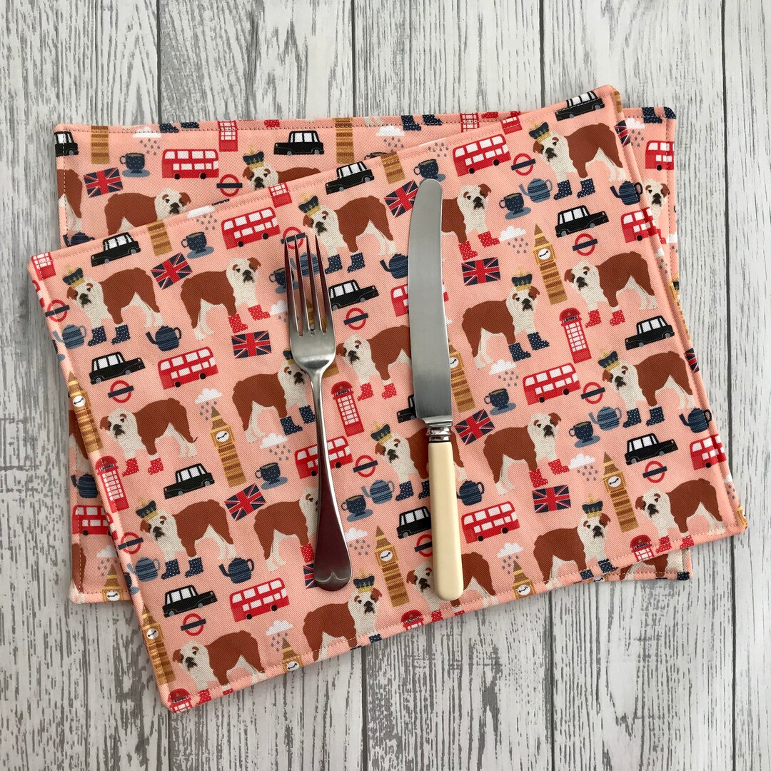 Bulldog London Print Fabric Table Mats in Peach Country Cottage Design ...