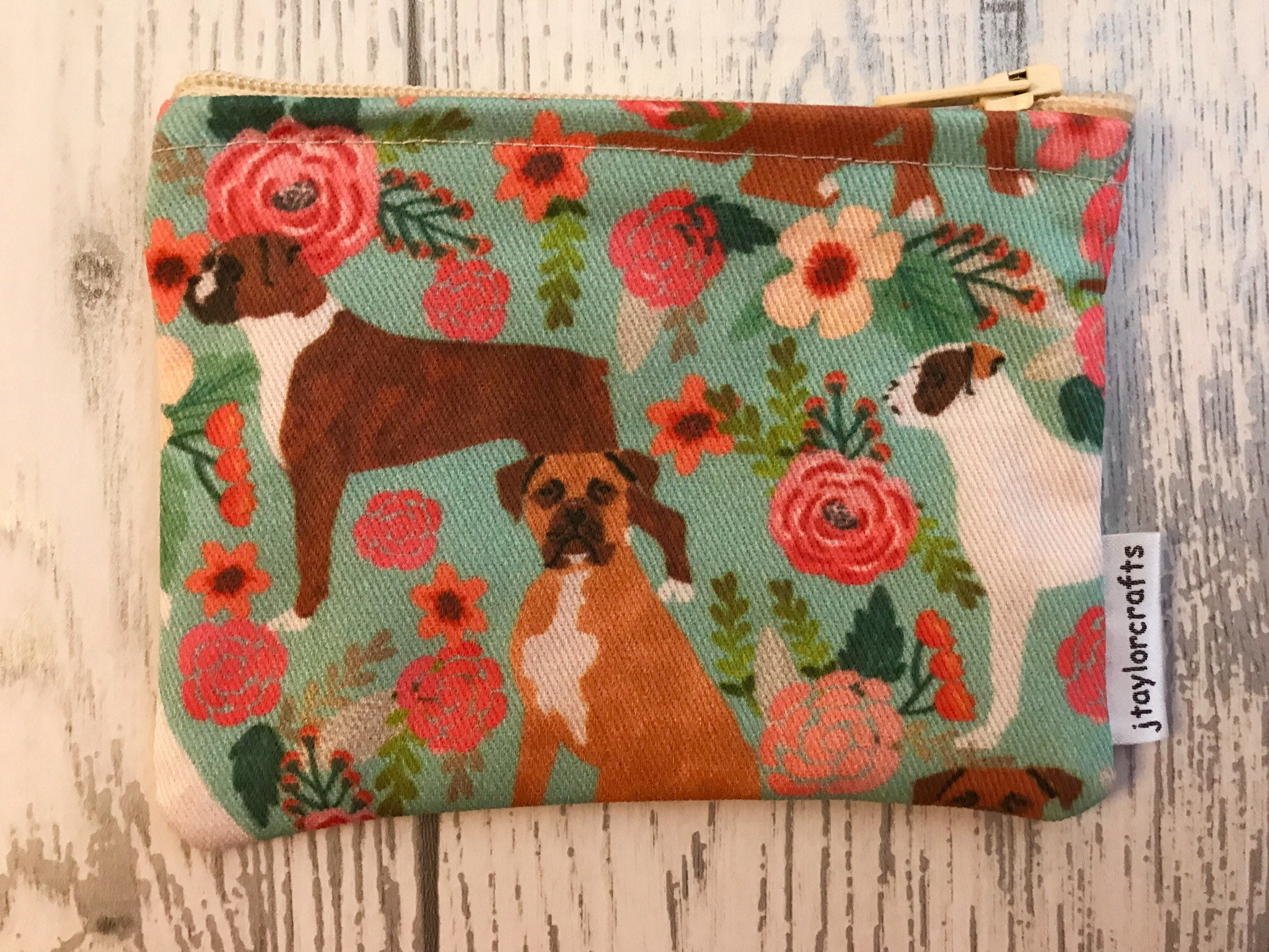 Boxer Dog Green Floral Fabric Zip Coin Purse Bags & Purses | Etsy