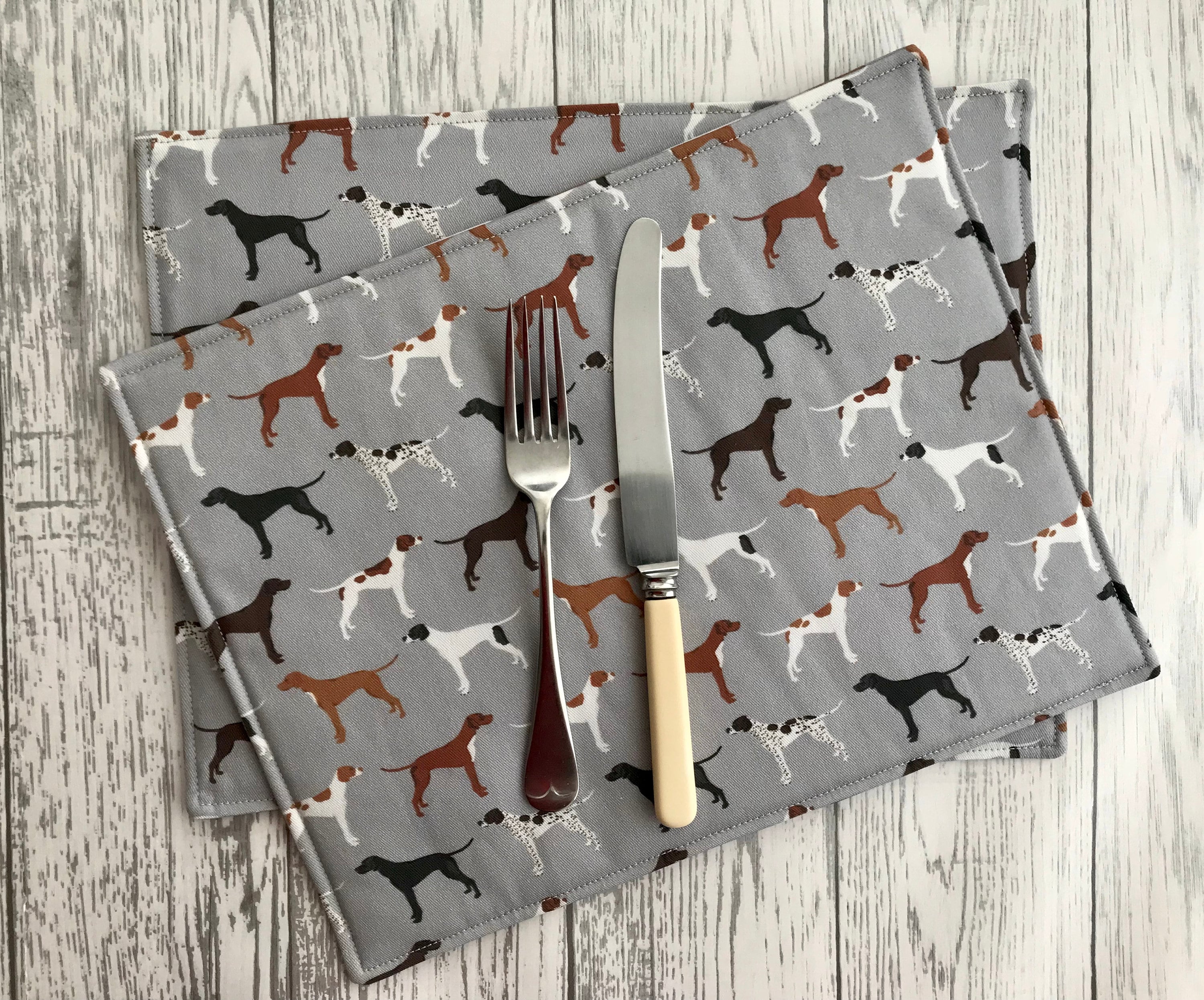 Pointer Dog Print Fabric Table Mats in Vintage Grey Country | Etsy