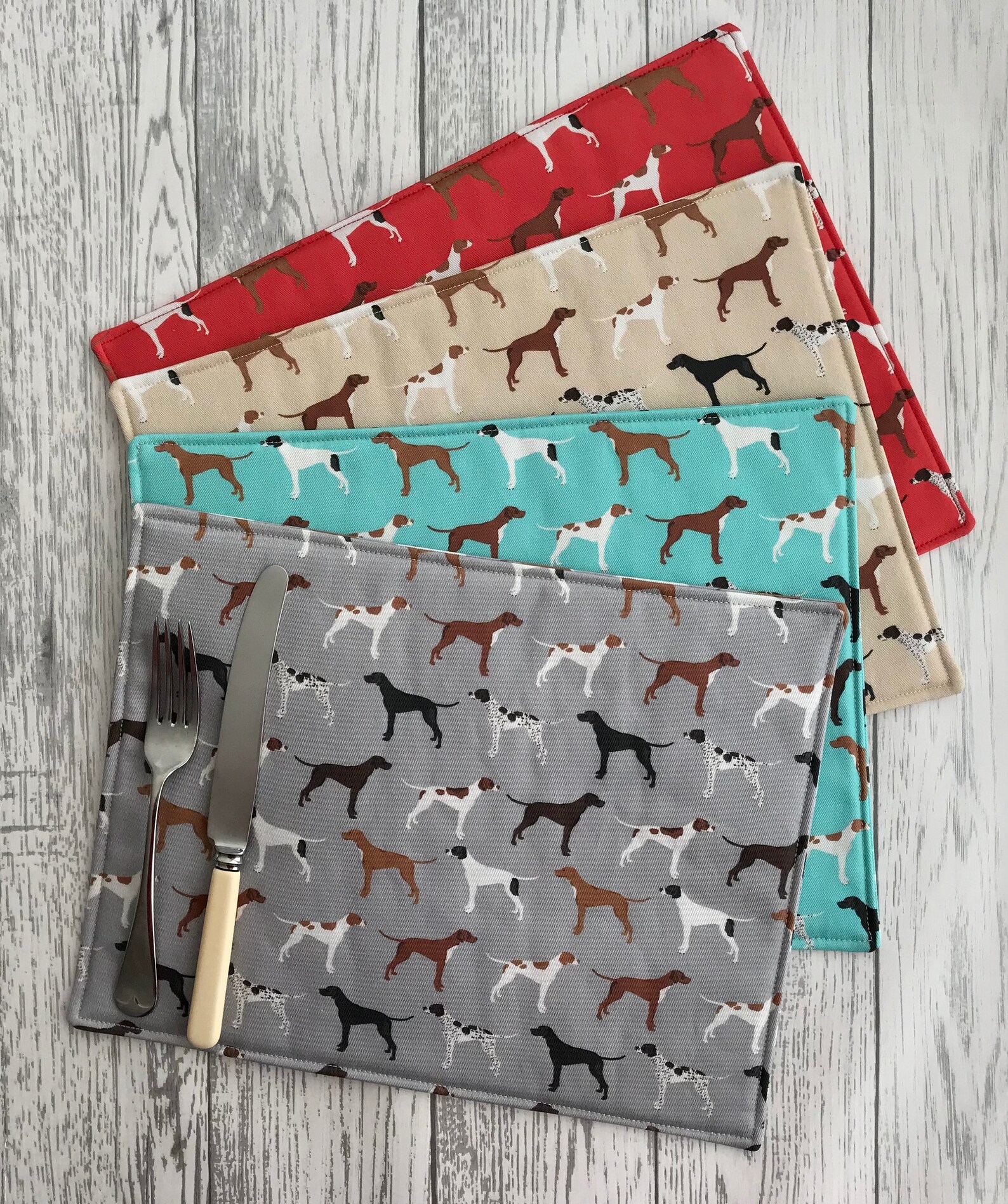 Pointer Dog Print Fabric Table Mats in Vintage Grey Country - Etsy