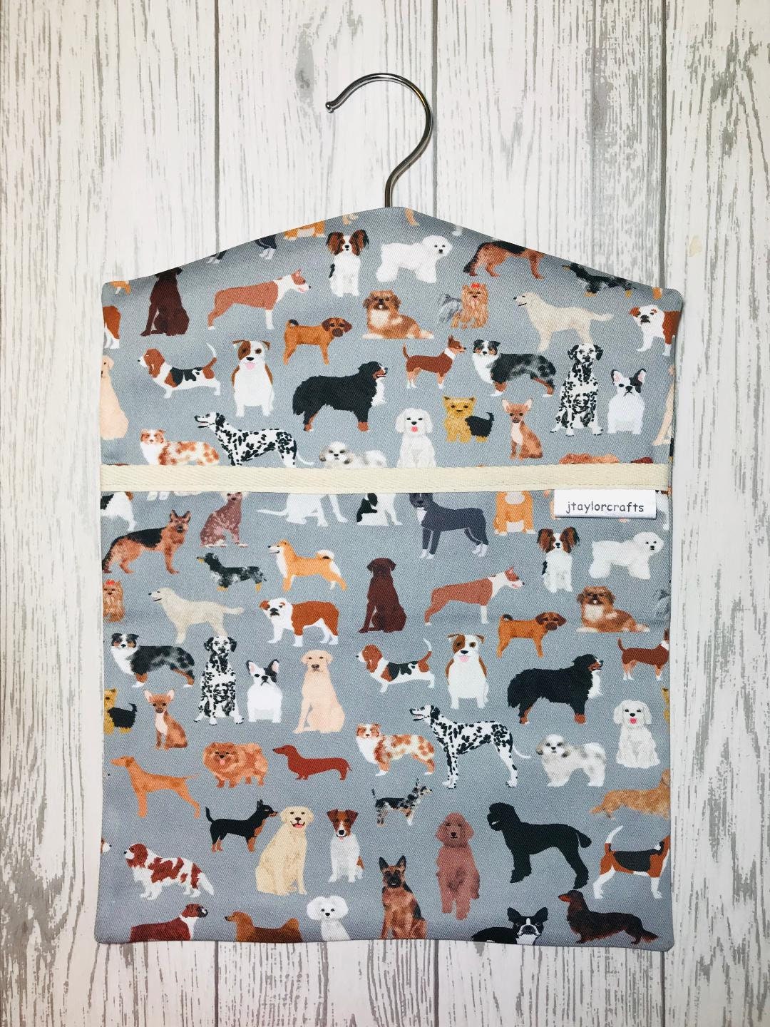 Grey Mixed Dogs Fabric Cloth Peg Bag - 100% Cotton Dog Print Laundry ...