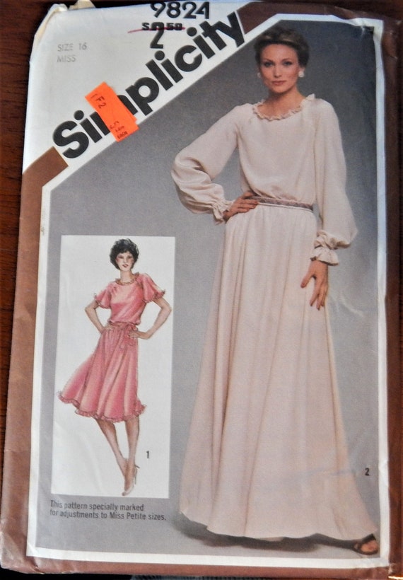 UNCUT 1980 Simplicity Pattern 9824 Misses Size 16 dress in | Etsy