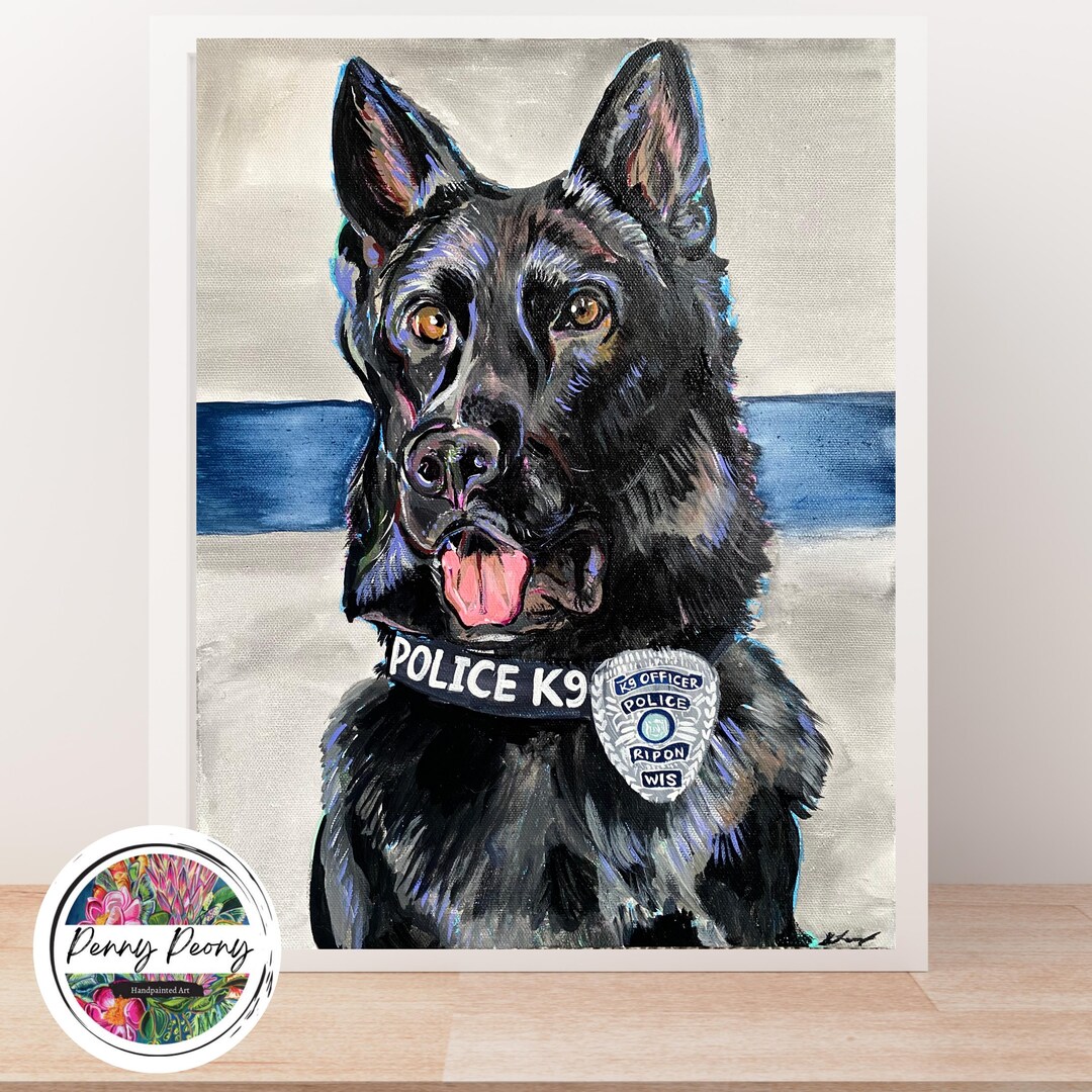 Custom K9 Officer Handler Dog Portrait, Police Retirement Gift, Custom ...