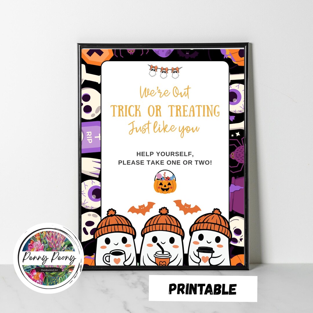 Trick or Treat Door Hanger Printable, Downloadable Halloween Sign ...