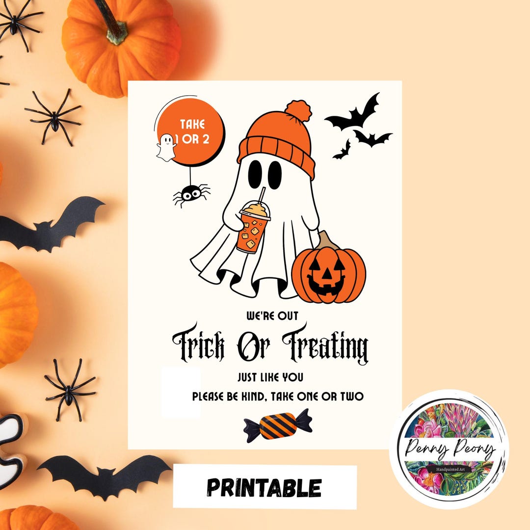 Trick or Treat Door Hanger Printable, Downloadable Halloween Sign ...