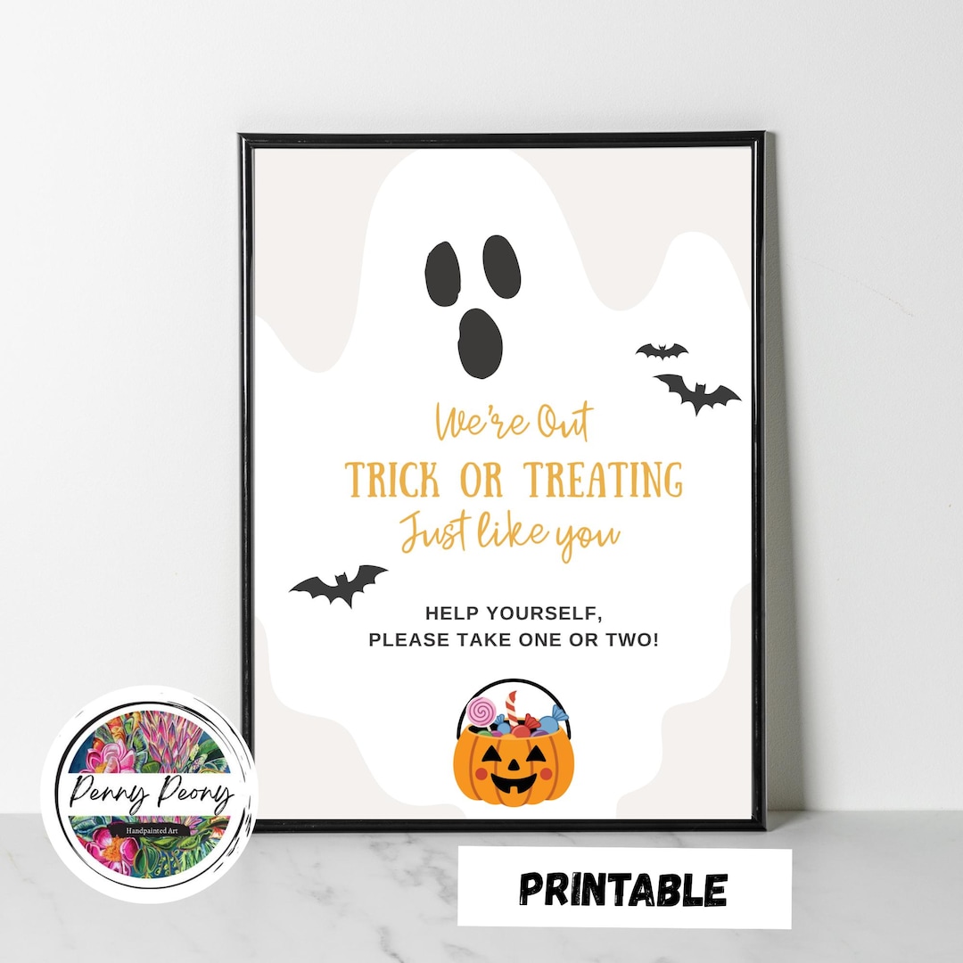 Trick or Treat Door Hanger Printable, Downloadable Halloween Sign ...