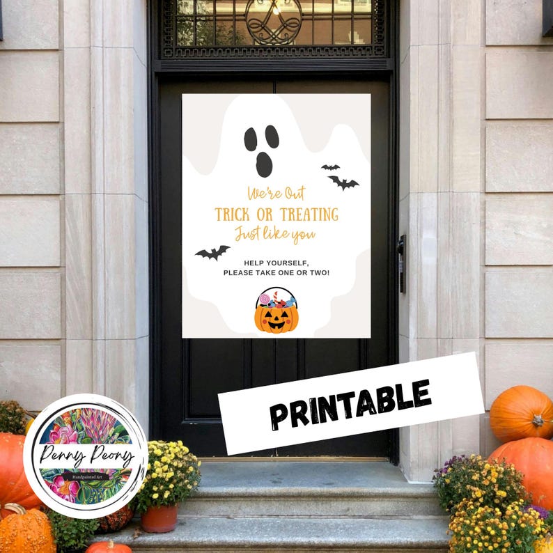 Trick or Treat Door Hanger Printable, Downloadable Halloween Sign ...