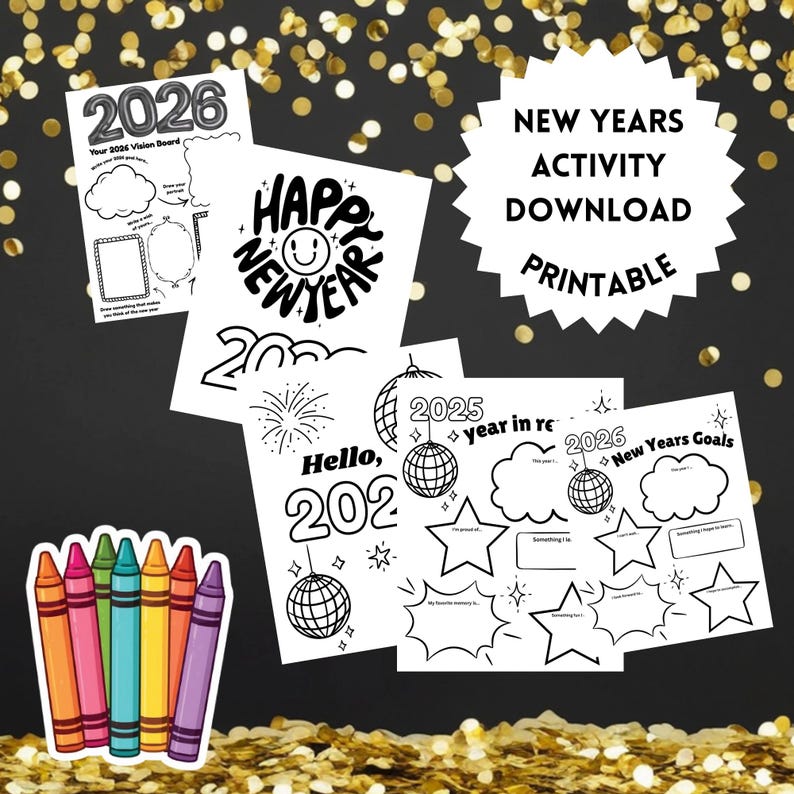 New Years Activity Printable, Kids New Years Coloring Sheets, 2026 New ...