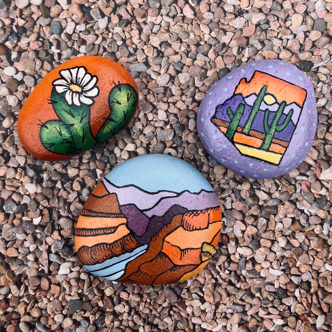 Arizona Painted Rock Sealed Garden Art AZ Stone Painting Cactus Gift - Etsy