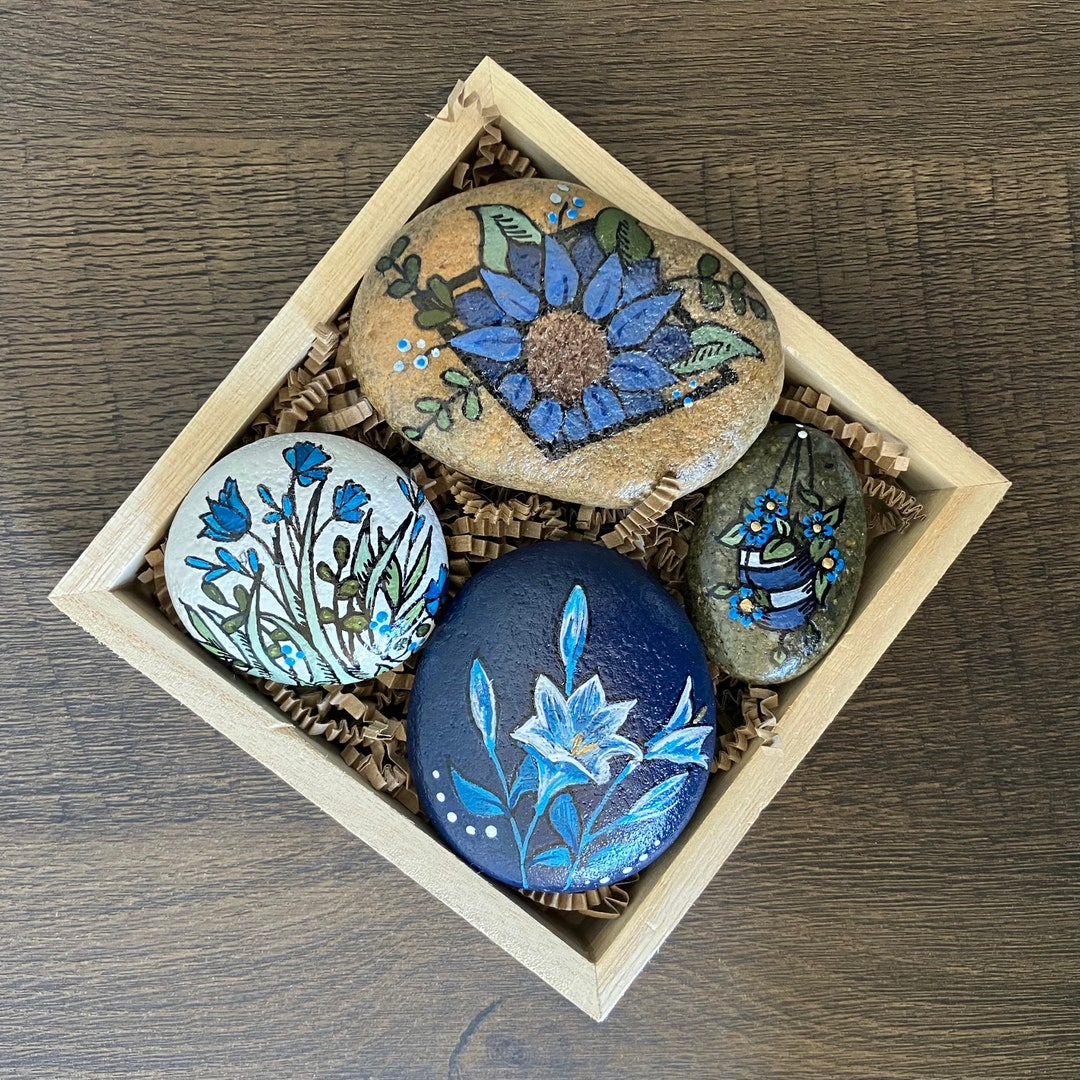 Blue Floral Miniature Rock Garden - Etsy