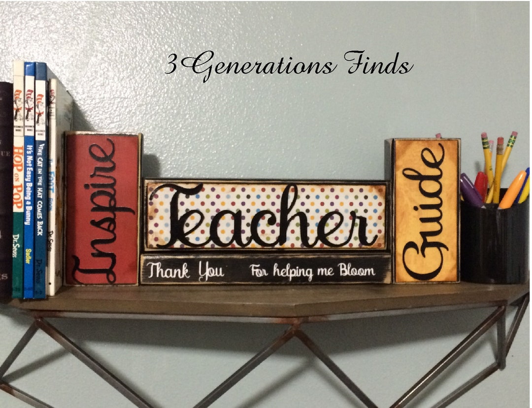 Teacher Wood Block Set Teach School Inspire Students Life - Etsy