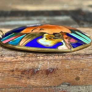 Gorgeous David Kuo Champleve Brightly Colored Enamel Pendant, Girl With ...